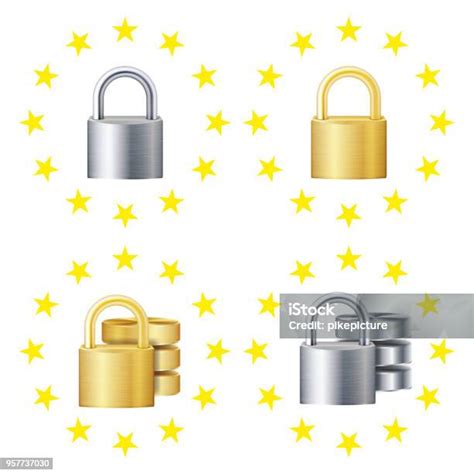 Gdpr 사인 벡터를 설정합니다 자물쇠입니다 보안 기술입니다 일반 데이터 보호 규칙입니다 인터넷 규칙입니다 개인정보의 보호입니다 일러스트 레이 션 2018년에 대한 스톡