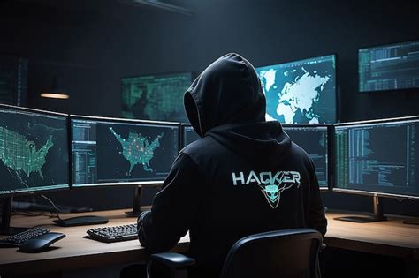 Mysterious Hacker In Dark Hoodie Breaking Into Systems Techthemed Setting Premium Ai Generated