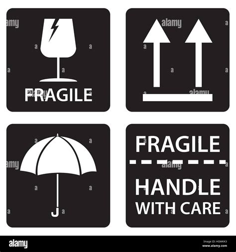 Fragile Shipping Label With Black Symbol Of Packaging Isolated On White Background Stock Vector