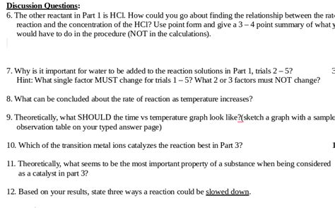 Discussion Questions The Other Reactant In Part Chegg Com