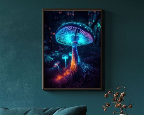 Glowing Mushroom Digital Download Mushroom Wall Art Fantasy Mushroom