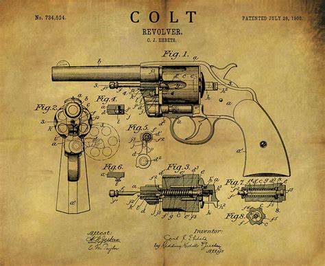 1903 Colt Revolver Patent Drawing By Dan Sproul