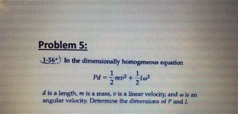 Solved In The Dimensionally Homogeneous Equation Pd 12 M