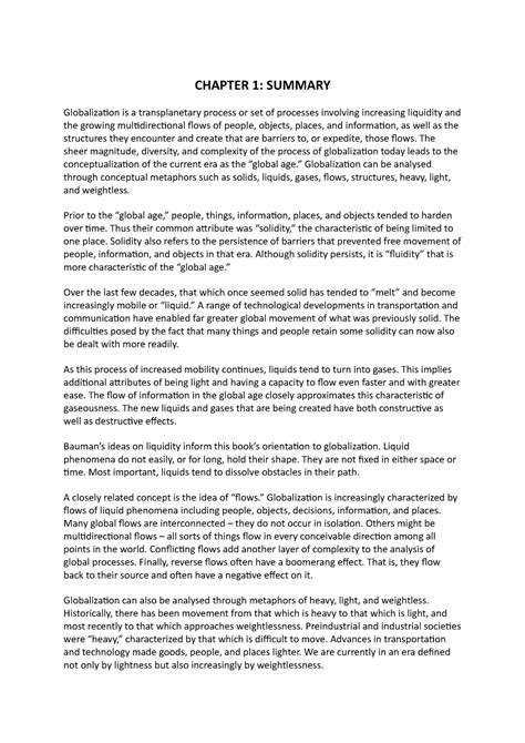 Chapter Summary Globalization CHAPTER SUMMARY Globalization Is A Transplanetary Process