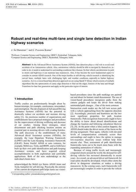 PDF Robust And Real Time Multi Lane And Single Lane Detection In Indian Highway Scenarios