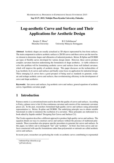 Pdf Aesthetic Design With Log Aesthetic Curveslog Aesthetic Curve And Surfaceslog Aesthetic