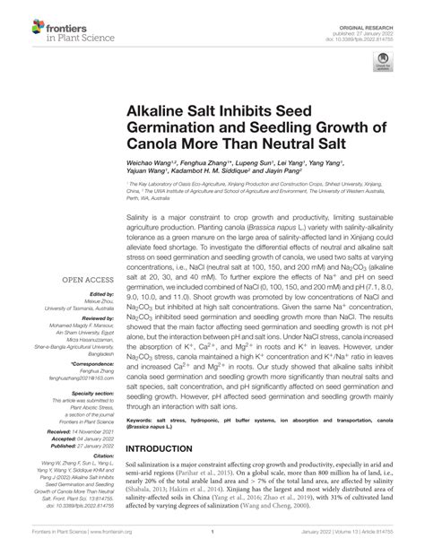 Pdf Alkaline Salt Inhibits Seed Germination And Seedling Growth Of