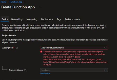 Cant Create Function App With Azure For Students Starter Subscription