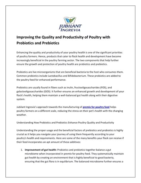 Ppt Improving The Quality And Productivity Of Poultry With Probiotics And Prebiotics