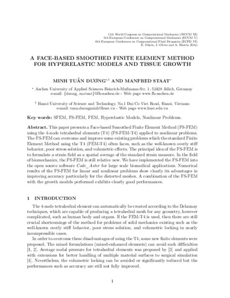 Pdf A Face Based Smoothed Finite Element Method For Hyperelastic