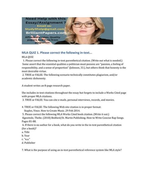 Mla Quiz Please Correct The Followingpdf