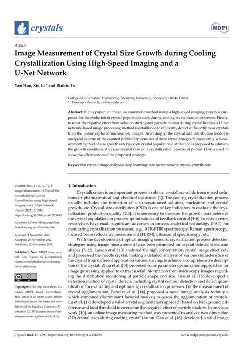 Pdf Image Measurement Of Crystal Size Growth During Cooling Crystallization Using High Speed