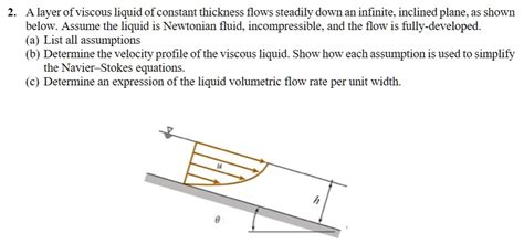 A Layer Of Viscous Liquid Of Constant Thickness Flows Steadily Down An Infinite Inclined Plane