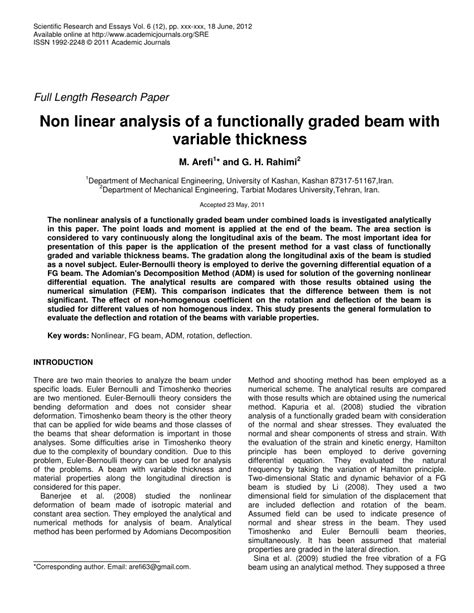 Pdf Non Linear Analysis Of A Functionally Graded Beam With Variable Thickness