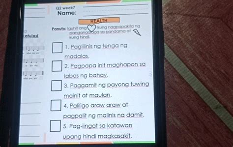 Q Week Name HEALTH Panuto Iguhit Ang Kung StudyX