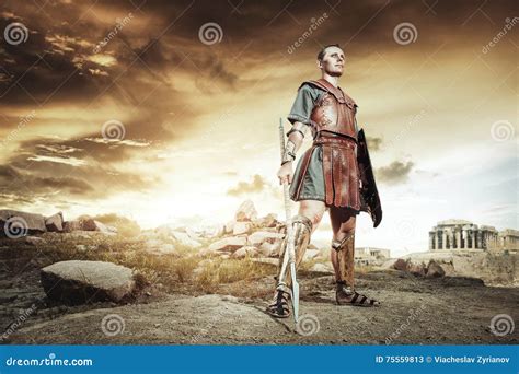 Ancient Greek Warrior Hector Posing In Combat Stock Image