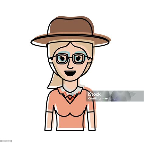 모자와 안경 수채화 실루엣에서 블라우스와 포니 테일 머리로 여자 반 시체 건강한 생활방식에 대한 스톡 벡터 아트 및 기타 이미지