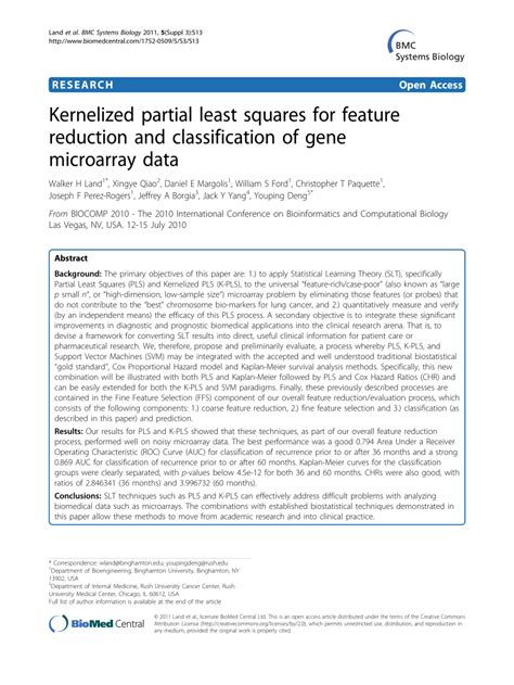pdf kernelized partial least squares for feature reduction and