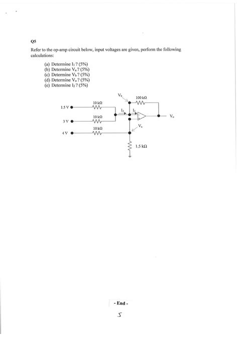Q5 Refer To The Op Amp Circuit Below Input Voltages Are Given Perform The Following
