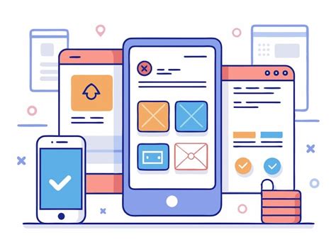 Premium Vector Illustration Mobile Wireframe Idea With Minimalist Design Showcasing Various Ui