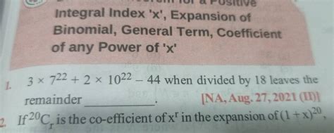 Integral Index X Expansion Of Binomial General Term Coefficient Of
