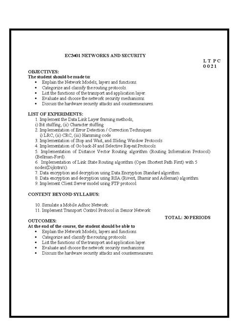 Network And Security L Ab Objectives Ec3401 Networks And Security L