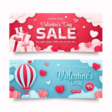 그라데이션 발렌타인 데이 판매 가로 배너 세트 무료 벡터