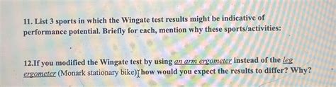 Solved List 3 ﻿sports In Which The Wingate Test Results