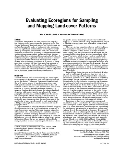 Pdf Evaluating Ecoregions For Sampling And Mapping Land Cover Patterns James Wickham