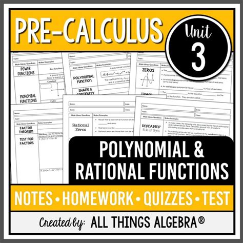 Pre Calculus Unit 3 Polynomial And Rational Functions All Things Algebra®
