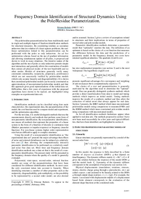 Pdf Frequency Domain Identification Of Structural Dynamics Using The