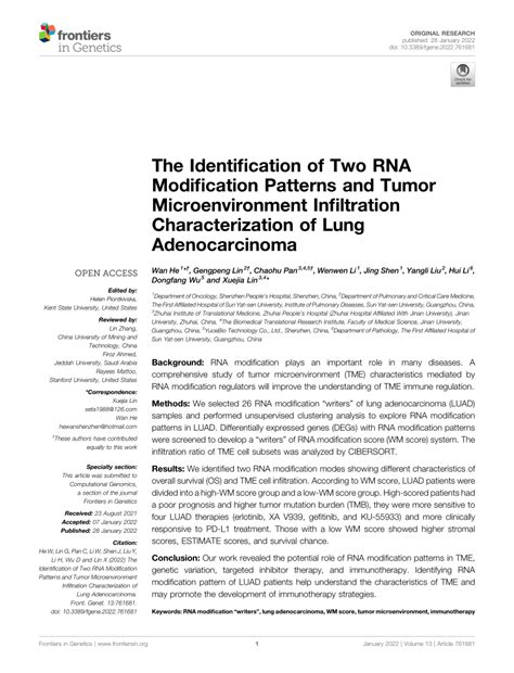 Pdf The Identification Of Two Rna Modification Patterns And Tumor