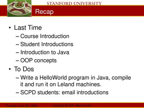 Cs193j Programming In Java Summer Quarter 2003 Lecture 2 Oopjava