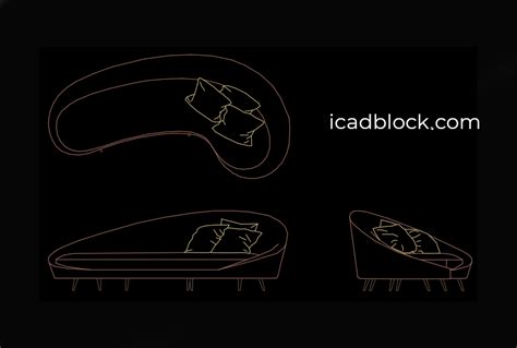 curved sofa in autocad 3 views icadblock