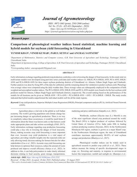 Pdf Comparison Of Phenological Weather Indices Based Statistical Machine Learning And Hybrid