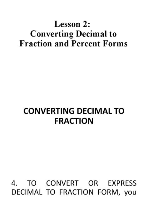 Lesson 2 Converting Decimal To Fraction And Percent Form Pdf Percentage Decimal