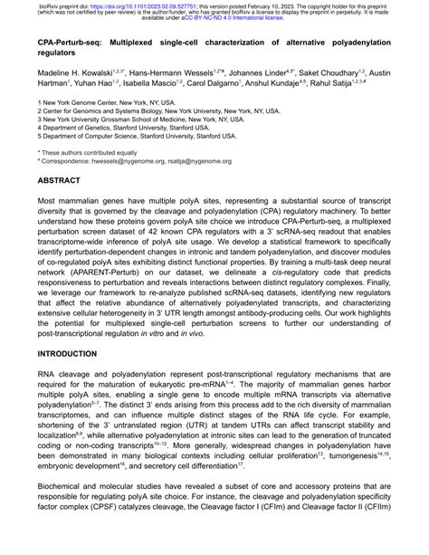 Pdf Cpa Perturb Seq Multiplexed Single Cell Characterization Of Alternative Polyadenylation