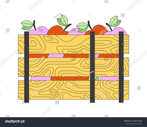 Apples Wooden Crate 2d Cartoon Object Stock Vector Royalty Free
