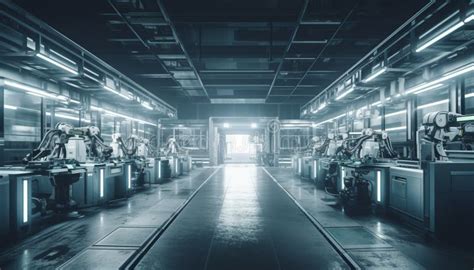 Futuristic Factory With Robotic Arms And Automated Production Line Generated By Ai Stock