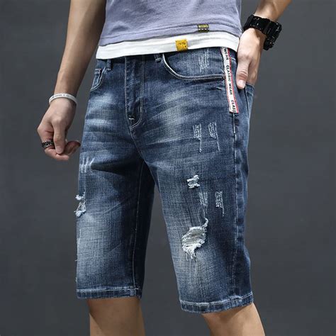 Jual Perforated Slim Fitting Denim Capris For Men Shopee Indonesia