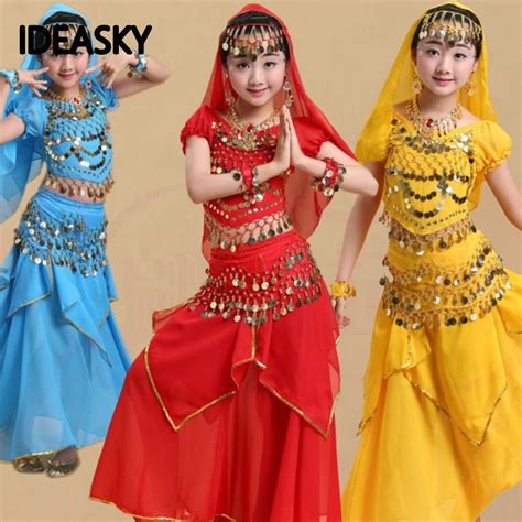 인도 벨리 댄스 밸리 볼리우드 댄스 의상 세트 어린이 전문 키즈 소녀 오리엔탈 댄스 탑 스커트 엉덩이 스카프벨리 댄싱 Aliexpress