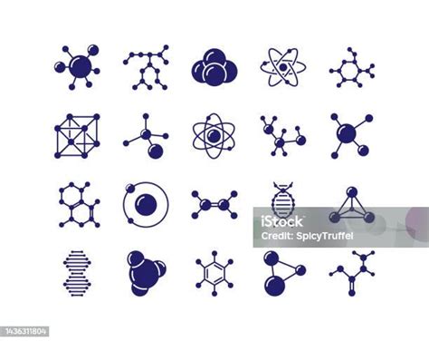화학 아이콘 분자식 구조 분자 픽토그램 바이오 단백질 로고 Dna와 원자 화학 과학 물리학 및 유전학 연구 벡터 일러스트 실루엣 표지판 세트 아이콘에 대한 스톡 벡터 아트