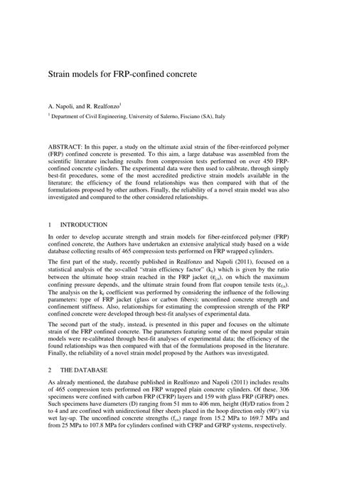 Pdf Strain Models For Frp Confined Concrete