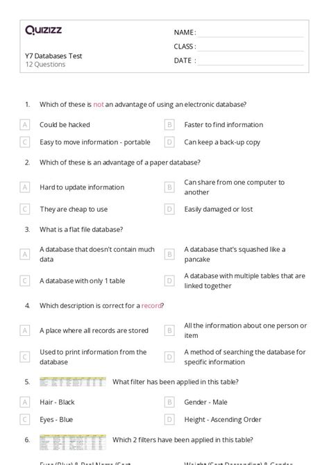 50 sorting data worksheets for 6th year on quizizz free and printable