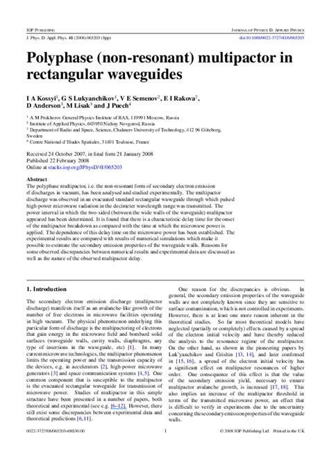 Pdf Polyphase Non Resonant Multipactor In Rectangular Waveguides