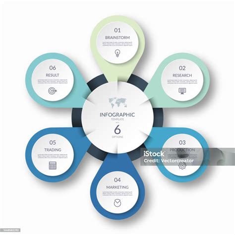 6 단계의 인포 그래픽 사이클 다이어그램 차트 그래프 웹 보고서 비즈니스 인포 그래픽을위한 워크 플로우 레이아웃으로 사용할 수