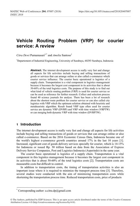 Pdf Vehicle Routing Problem Vrp For Courier Service A Review