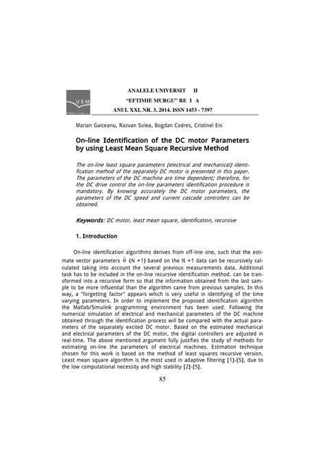 Pdf On Line Identification Of The Dc Motor Parameters By Using Least Mean Square Recursive Method