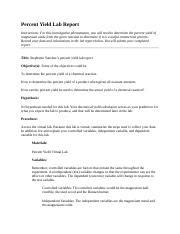 Percent Yield Doc Percent Yield Lab Report Instructions For This Investigative