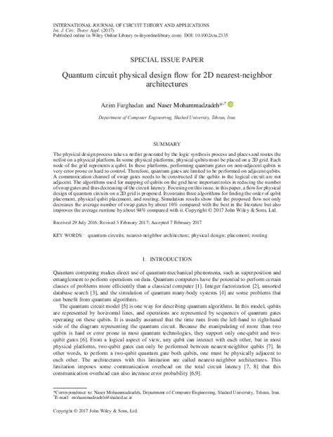 Pdf Quantum Circuit Physical Design Flow For 2d Nearest Neighbor
